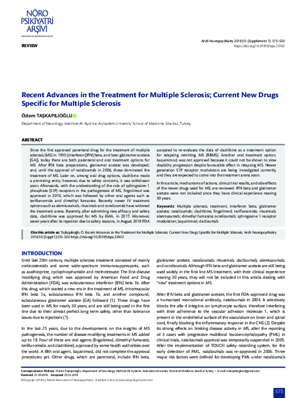 (PDF) Oral Drugs Specific for Multiple Sclerosis: Past, Today, and Future