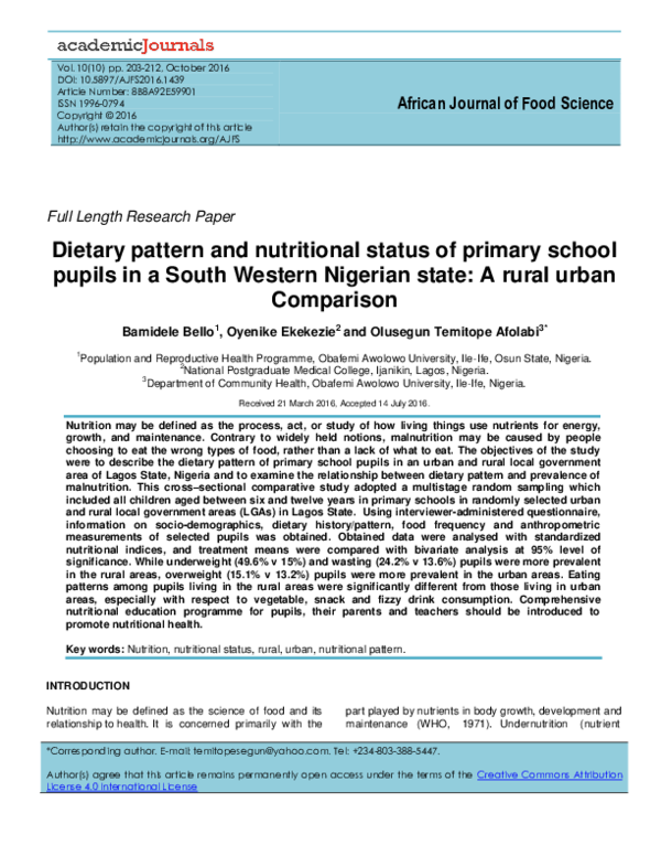 (PDF) Dietary pattern and nutritional status of primary school pupils ...