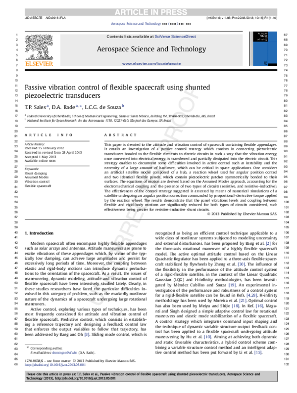 Pdf Passive Vibration Control Of Flexible Spacecraft Using Shunted