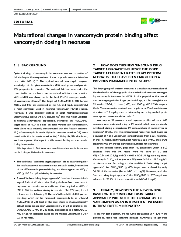 (PDF) Maturational changes in vancomycin protein binding affect ...