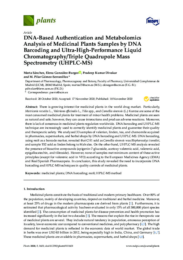 (PDF) DNA-Based Authentication and Metabolomics Analysis of Medicinal ...