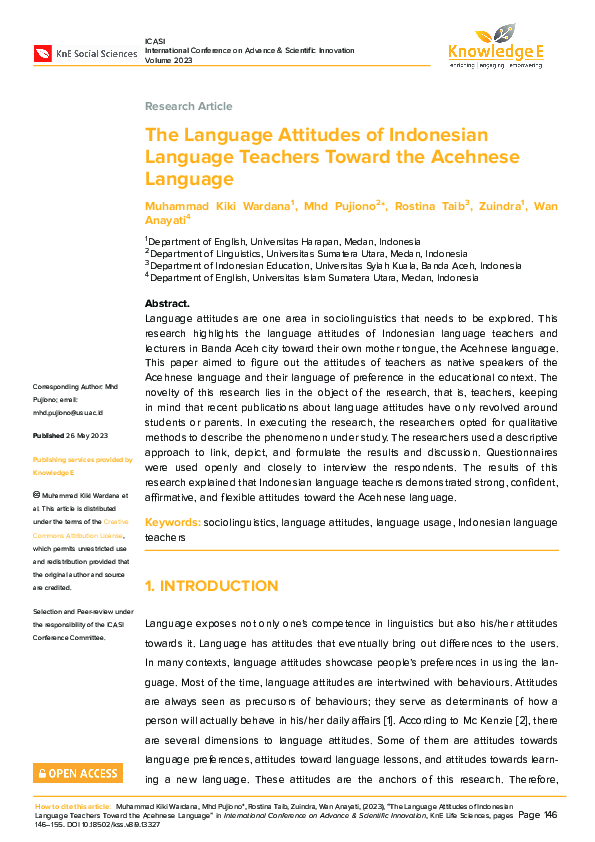 (PDF) The Language Attitudes of Indonesian Language Teachers Toward the ...