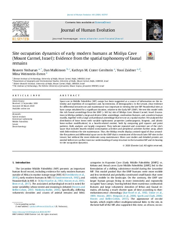 (PDF) Site occupation dynamics of early modern humans at Misliya Cave ...