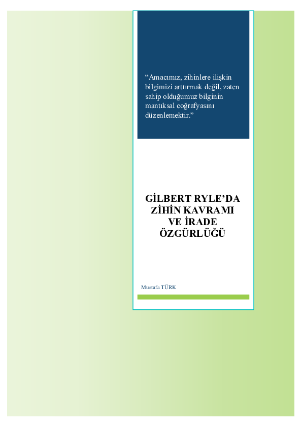 (PDF) GİLBERT RYLE'DA ZİHİN KAVRAMI VE İRADE ÖZGÜRLÜĞÜ