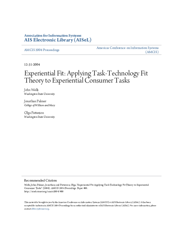 (PDF) Experiential Fit: Applying Task-Technology Fit Theory to ...