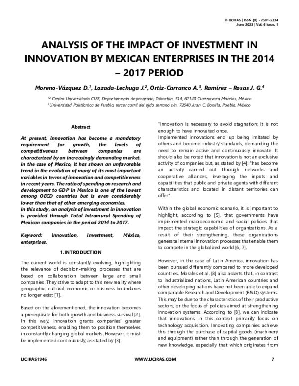 (PDF) ANALYSIS OF THE IMPACT OF INVESTMENT IN INNOVATION BY MEXICAN ...
