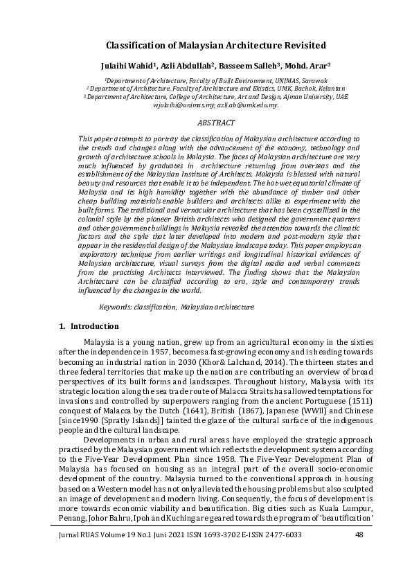 (PDF) Classification of Malaysian Architecture Revisited