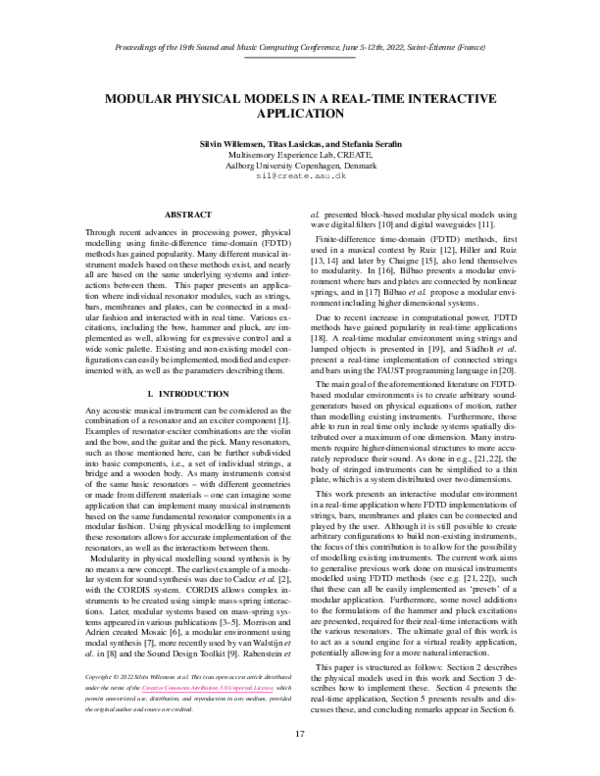 (PDF) Modular Physical Models in a Real-Time Interactive Application