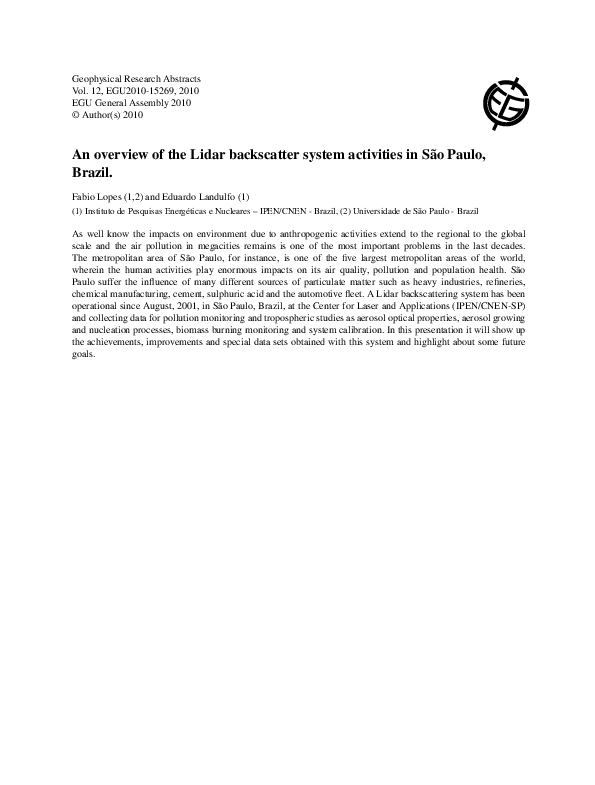 (PDF) An overview of the Lidar backscatter system activities in São Paulo, Brazil