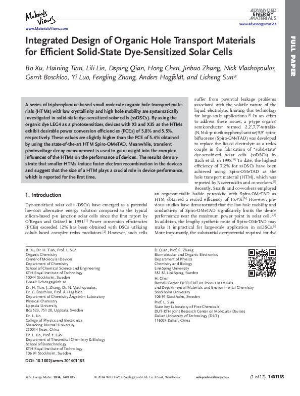 (PDF) Integrated Design of Organic Hole Transport Materials for ...