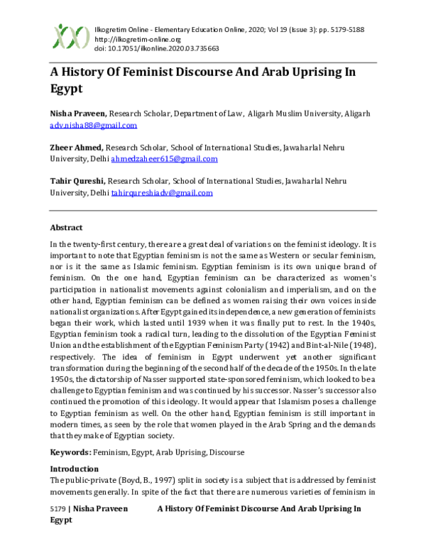 (PDF) A History Of Feminist Discourse And Arab Uprising In Egypt
