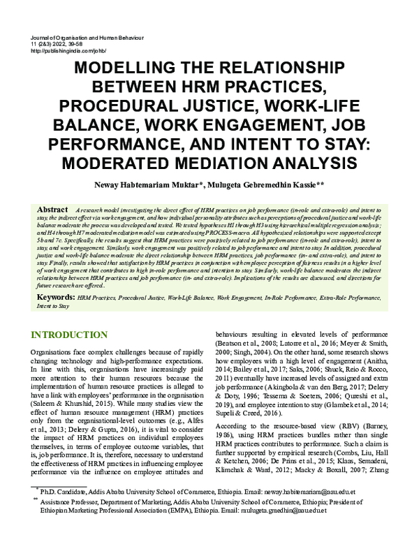 Pdf Modelling The Relationship Between Hrm Practices Procedural Justice Work Life Balance