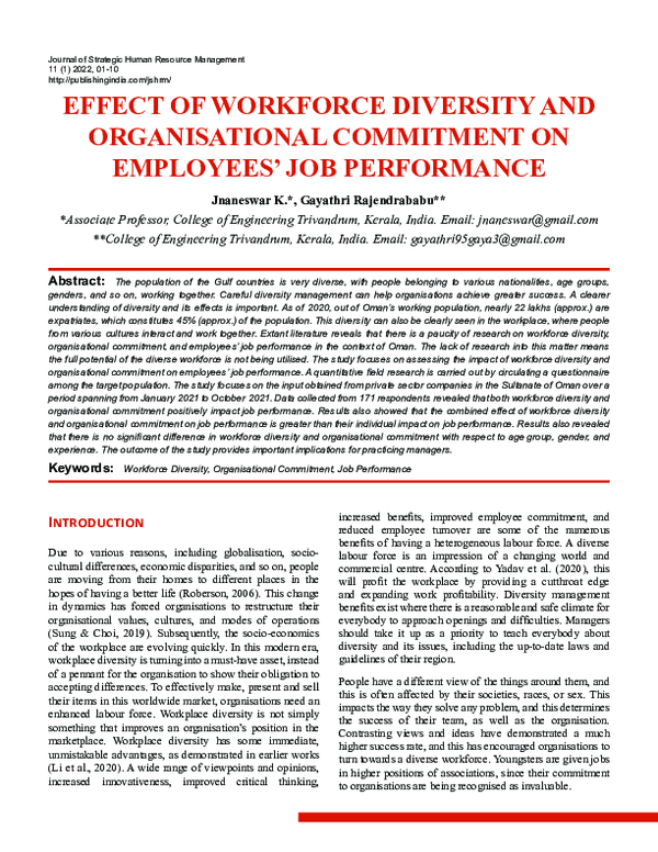(PDF) Effect of Workforce Diversity and Organisational Commitment on ...