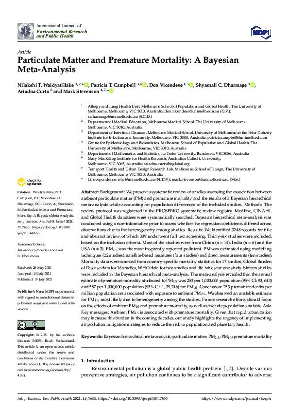 (PDF) Particulate Matter and Premature Mortality: A Bayesian Meta-Analysis