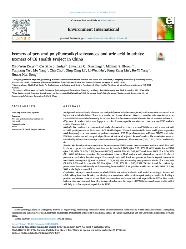 (PDF) Isomers of per- and polyfluoroalkyl substances and uric acid in ...