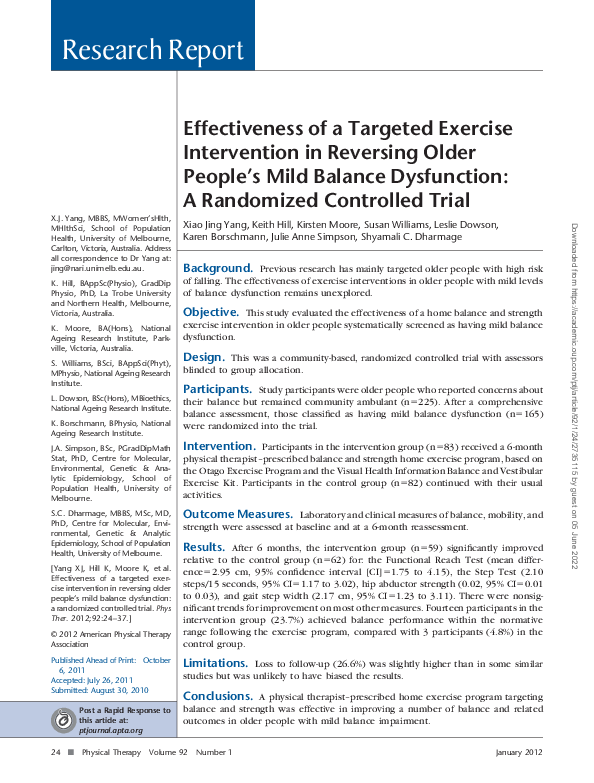 (PDF) Effectiveness of a targeted exercise intervention in reversing ...
