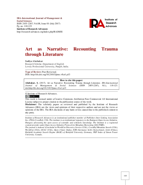 (PDF) Art as Narrative: Recounting Trauma through Literature