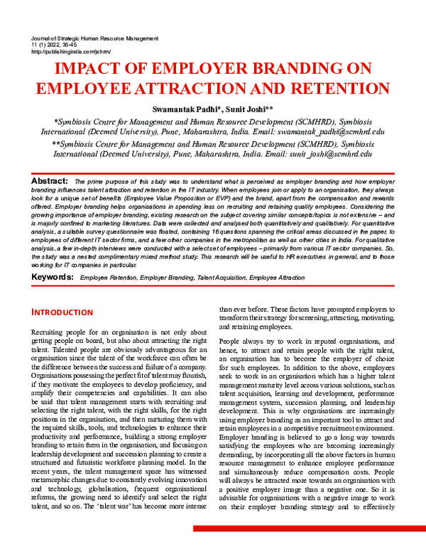 (PDF) Impact of Employer Branding on Employee Attraction and Retention