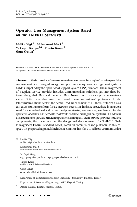 (PDF) Operator User Management System Based on the TMF615 Standard