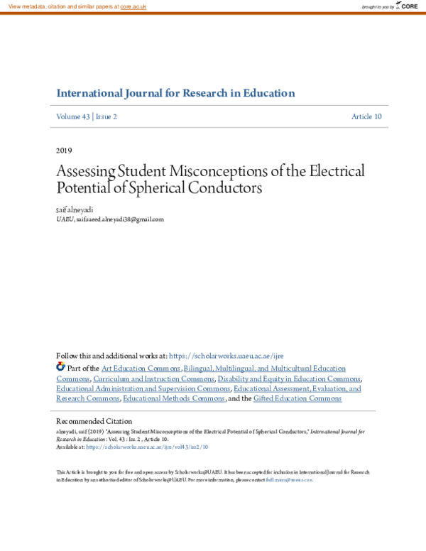 (PDF) Assessing Student Misconceptions of the Electrical Potential of Spherical Conductors