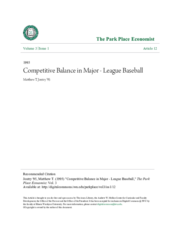 (PDF) Competitive Balance in Major League Baseball