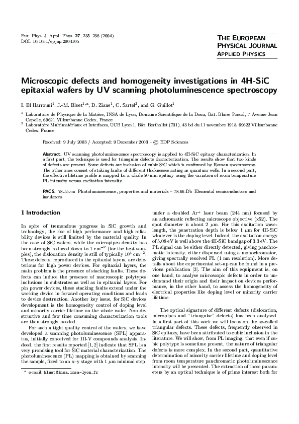 (PDF) Microscopic defects and homogeneity investigations in 4H-SiC ...