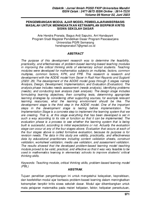 (PDF) Pengembangan Modul Ajar Model Pembelajaran Berbasis Masalah Untuk Meningkatkan Ketrampilan ...
