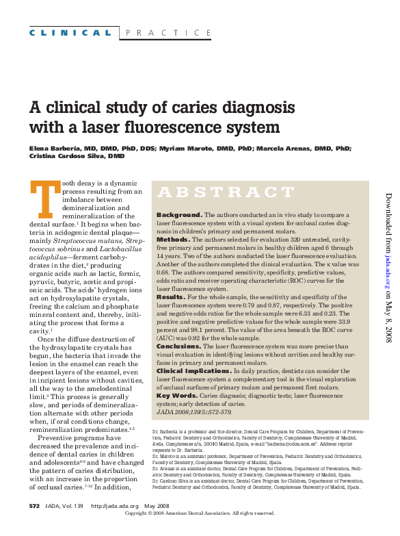 (PDF) A Clinical Study of Caries Diagnosis With a Laser Fluorescence System