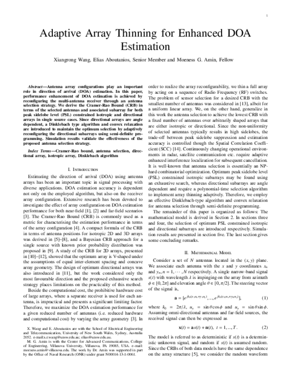 Pdf Adaptive Array Thinning For Enhanced Doa Estimation M Amin 7349
