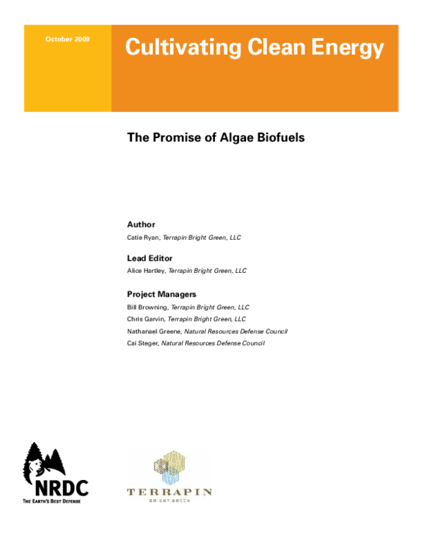 (PDF) Cultivation Clean Energy: The Promise of Algae Biofuels