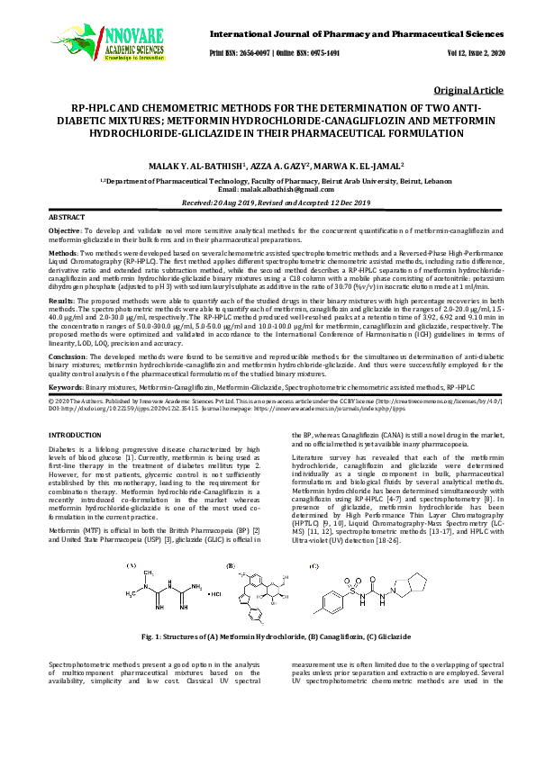Pdf Rp Hplc And Chemometric Methods For The Determination Of Two Anti