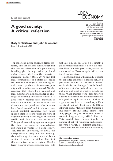 (PDF) A good society: A critical reflection