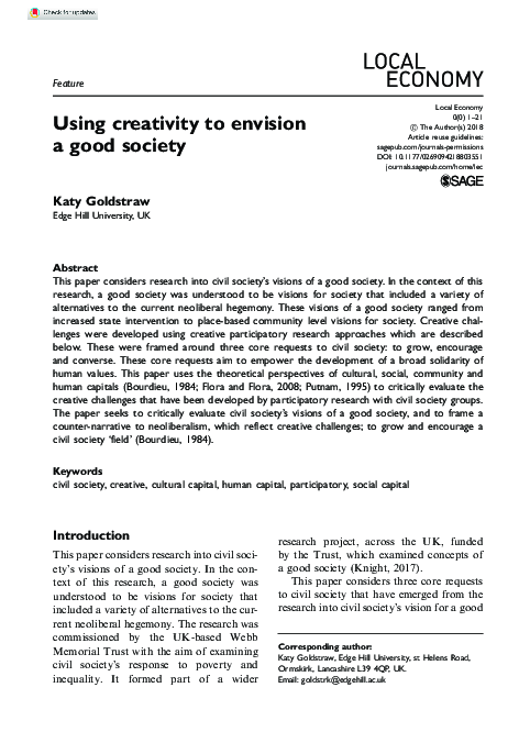(PDF) Using creativity to envision a good society