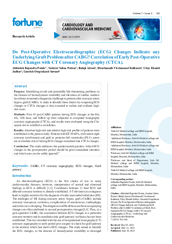 (PDF) Post-Operative ECG Changes and CABG Outcomes