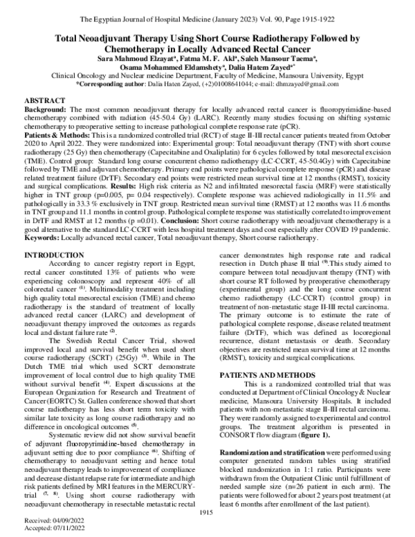 (PDF) Total Neoadjuvant Therapy Using Short Course Radiotherapy ...