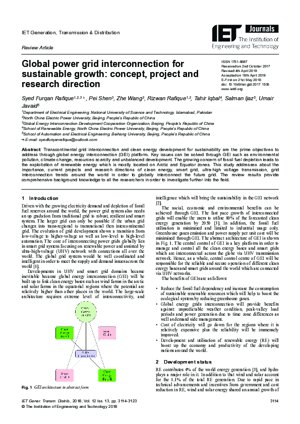 (PDF) Global power grid interconnection for sustainable growth: concept ...