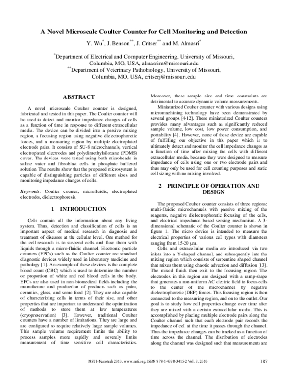 (PDF) A MEMS Coulter counter for cell monitoring and detection