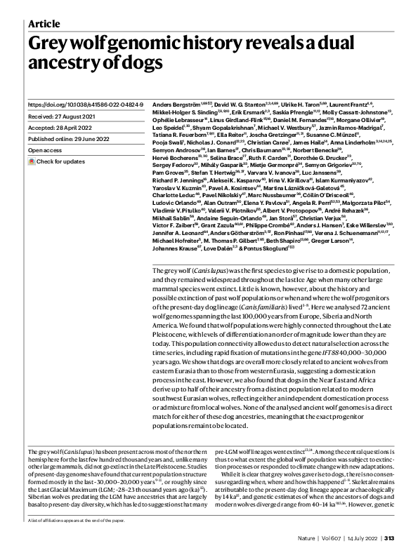 (PDF) Grey wolf genomic history reveals a dual ancestry of dogs