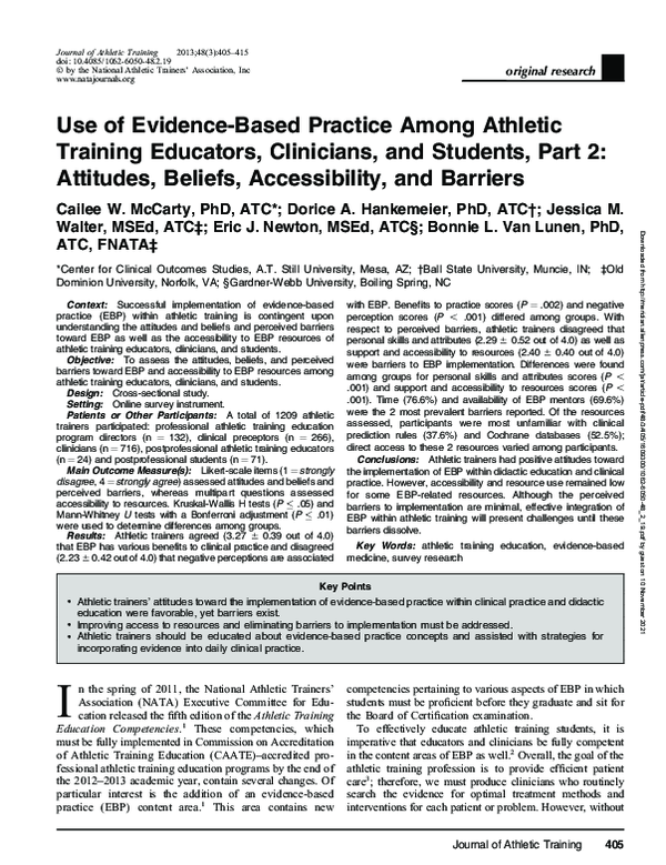 (PDF) Use of Evidence-Based Practice Among Athletic Training Educators, Clinicians, and Students ...