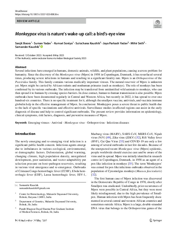 (PDF) Monkeypox virus is nature's wake-up call: a bird’s-eye view