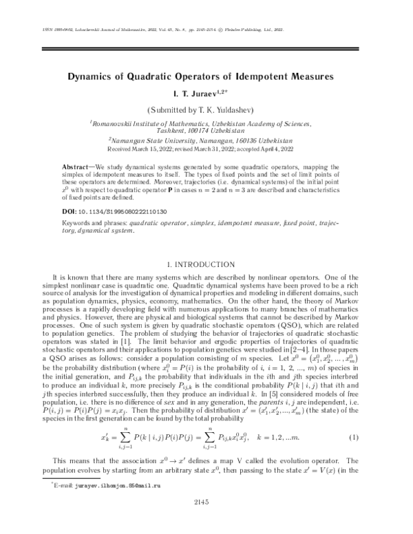 (PDF) Dynamics of Quadratic Operators of Idempotent Measures | Ilhomjon ...