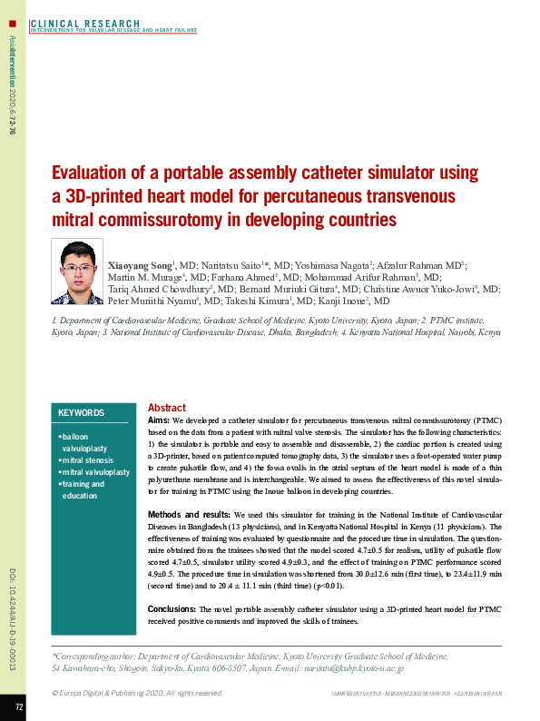 (PDF) Evaluation of a portable assembly catheter simulator using a 3D ...