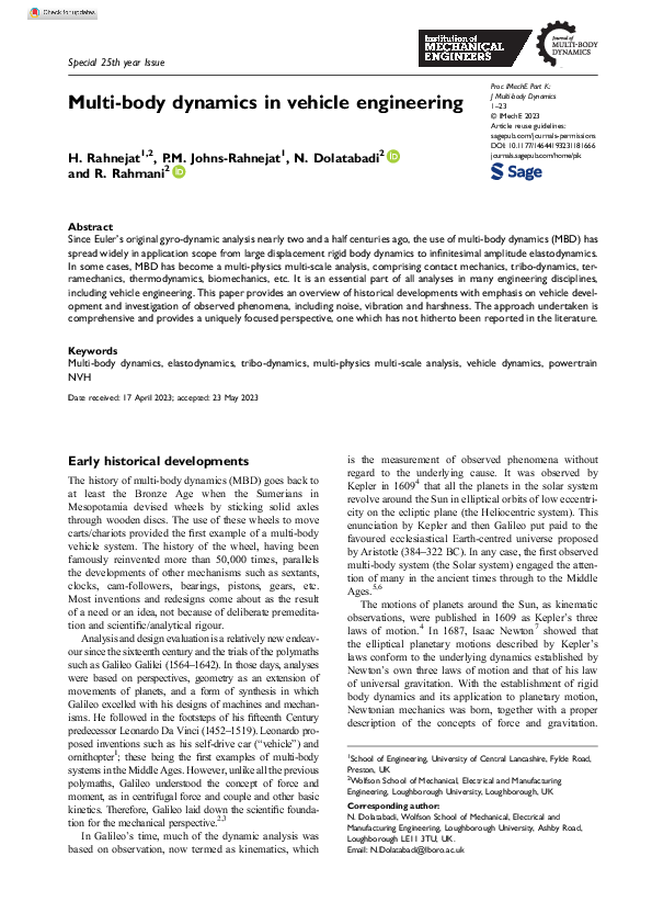 (PDF) Multi-body dynamics in vehicle engineering