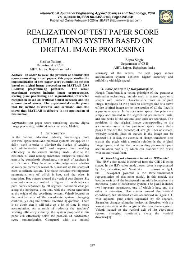 (PDF) Realization of Test Paper Score Cumulating System Based on ...