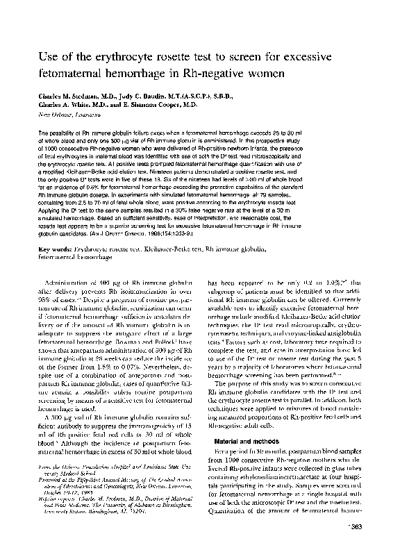 (PDF) Use of the erythrocyte rosette test to screen for excessive ...