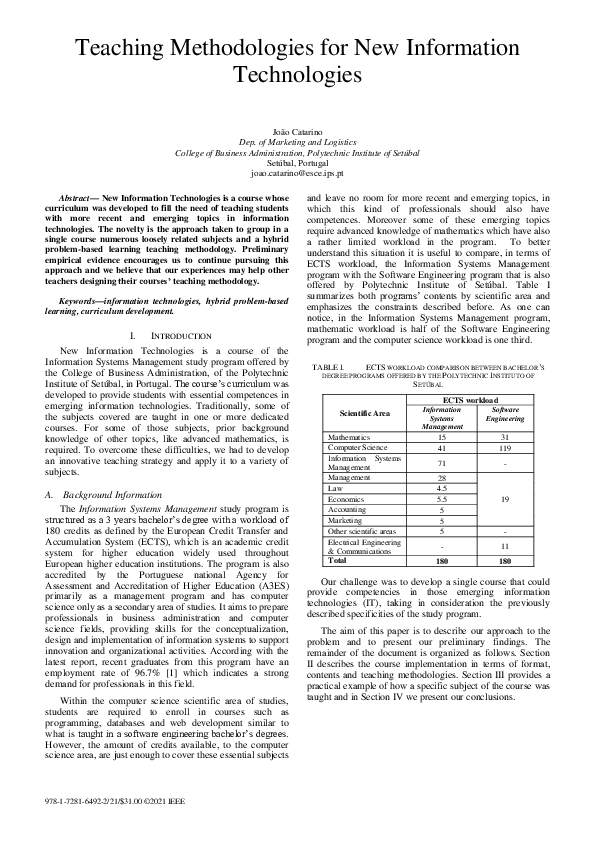 (PDF) Teaching Methodologies for New Information Technologies