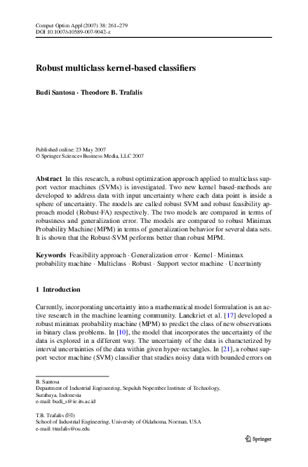 Pdf Robust Multiclass Kernel Based Classifiers