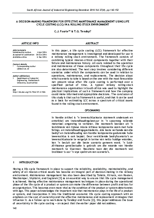(PDF) A Decision-Making Framework for Effective Maintenance Management ...