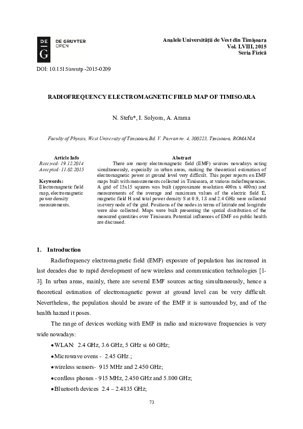 (PDF) Radiofrequency Electromagnetic Field Map of Timisoara