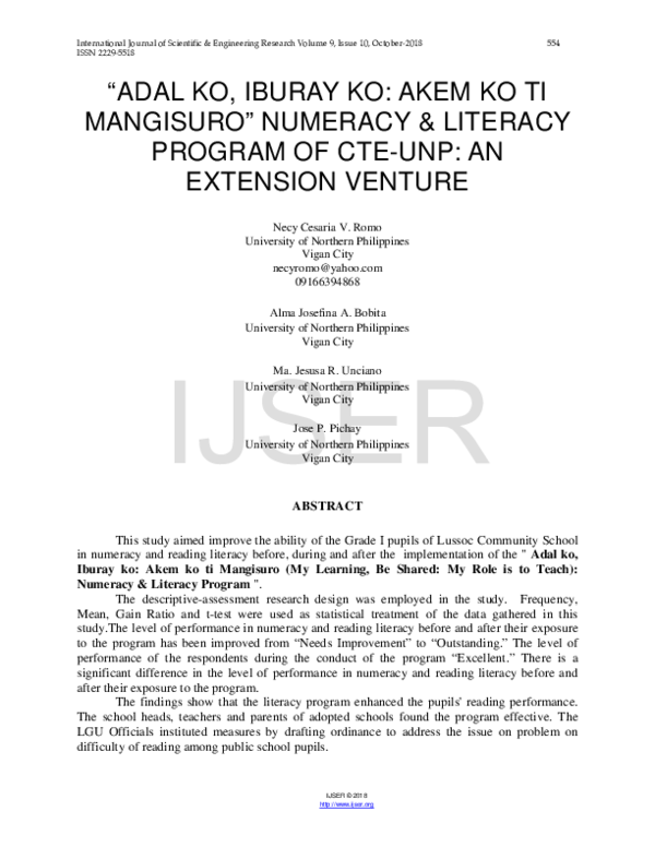 (PDF) Adal Ko Iburay Ko Akem Ko Ti Mangisuro Numeracy Literacy Program ...